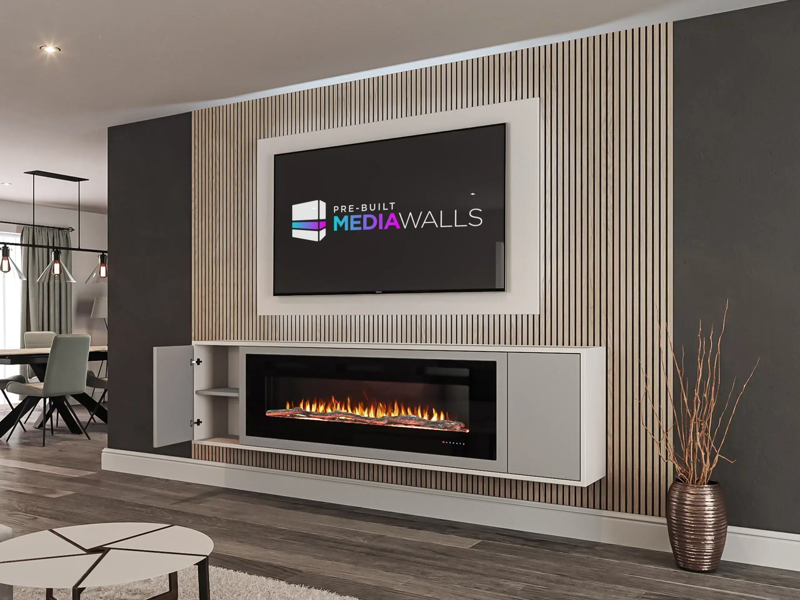 Luna Media Wall With 60" Inset Fire | Pre-Built Media Walls