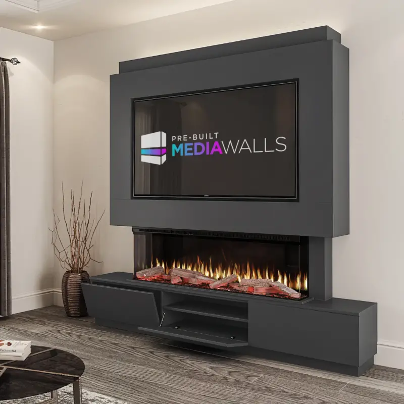 Media Wall Panoramic Electric Fire - 3 Sided | Deep Fuel Bed