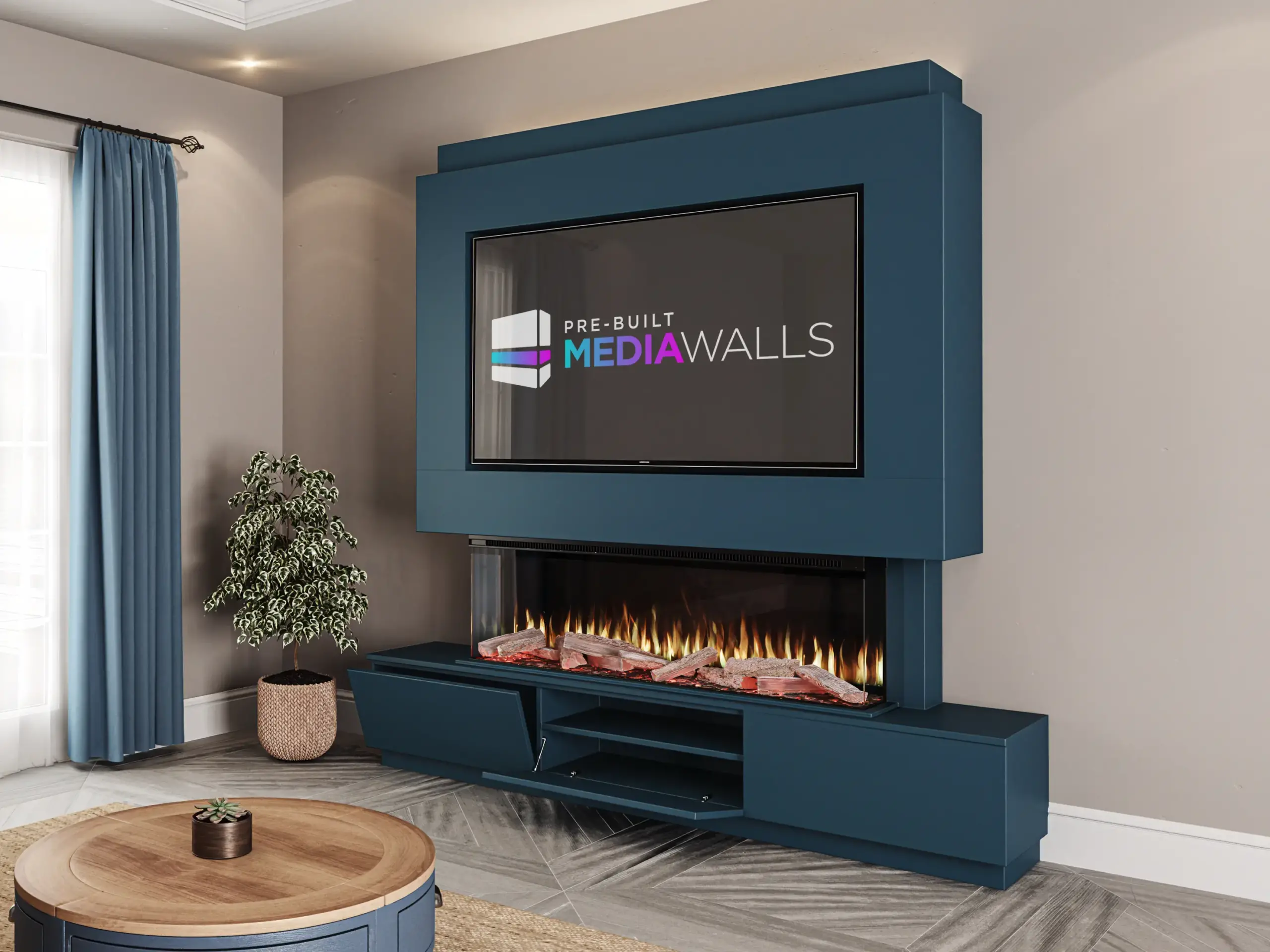 Solare Media Wall With 50" Panoramic Fire | Pre-Built Media Walls