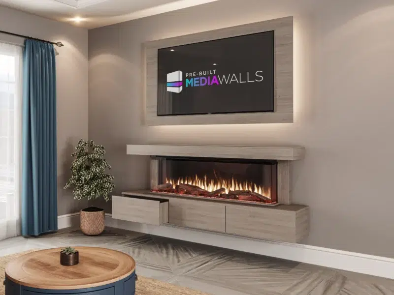 Stella Media Wall With 50" Panoramic Fire | Pre-Built Media Walls