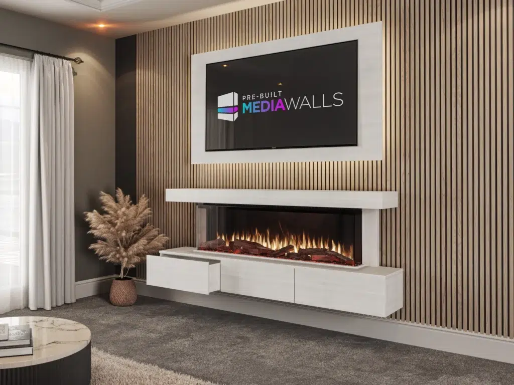 Stella Media Wall With 50" Panoramic Fire | Pre-Built Media Walls